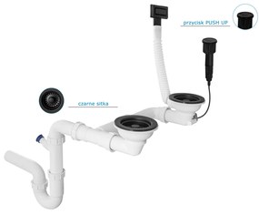 Gamma Gamma, 2-komorový automatický sifon pro granitové dřezy s hranatým přepadem, černá matná, GMA-1AP21ZBKLB
