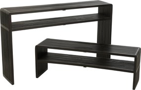 Sada 2 konzolových stolů Cubic s policí z teaku černá – 130*30*80 / 118*30*40 cm
