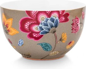 Pip Studio Blooming Tales miska Ø23 cm, khaki (Velká květinová miska z tenkostěnného porcelánu, perfektní pro podávání slaných delikates nebo salatu)