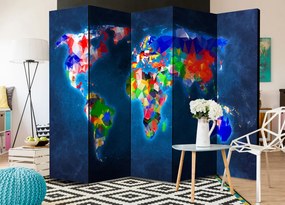 Pokojová zástěna Barevné kontinenty (5-dílný) - geometrická barevná mapa světa