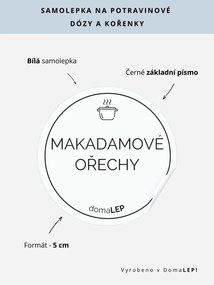 MAKADAMOVÉ OŘECHY – bílá samolepka na dózu, základní písmo, 5 cm | DomaLEP