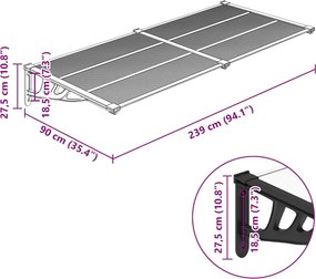Vchodová stříška černá a průhledná 239 x 90 cm polykarbonát 153686