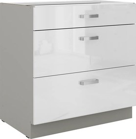 BIANCA sb | dolní skříňka 80 D 3S zásuvková | 80 cm | PREMIUM BOX | světle šedá/bílá lesk