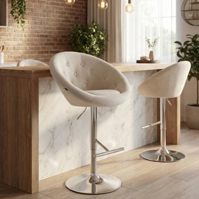 Barová židle London samet chromovaná konstrukce – krémová