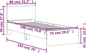 vidaXL Rám postele s čelem 75 x 190 cm kompozitní dřevo [838664] Barva: šedá sonoma