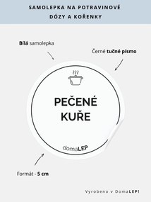 Samolepka na kořenky PEČENÉ KUŘE bílá 5 cm tučné písmo