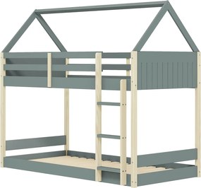 Domečková/patrová dětská postel s roštem 90x190 cm v přírodní barvě/šedozelená Valka – Marckeric