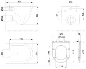 Erga Lily, závěsná WC mísa Rimless Tornado Flush 490x370x360 mm + toaletní sedátko s pomalým zavíráním, bílá, ERG-LILY-CE-93-001