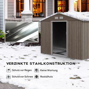 Outsunny kůlna na nářadí 4,9 m², zahradní kůlna s jednoplášťovou střechou, posuvné dveře, základy, 277 x 195 x 192 cm, pozinkovaná ocelová kůlna na n…