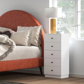 HOMCOM Komoda se 5 zásuvkami, dřevěný úložný kabinet v moderním stylu, 47 x 29 x 95 cm, bílá
