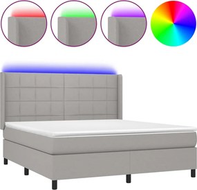 Box spring postel s matrací a LED světle šedá 180x200 cm textil 3138333