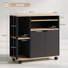 HOMCOM Pojízdný kuchyňský vozík s úložným prostorem, skříňkou, nastavitelnými policemi, pro kuchyň, obývací pokoj, jídelnu, černý