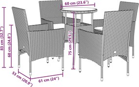 5dílný zahradní jídelní set s poduškami černý polyratan a sklo 3278616