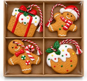 Sada 4 ks vánočních ozdob COOKIE CHRISTMAS 6 cm