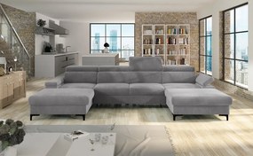 Rozkládací rohová sedačka APOLENA U 330x177cm - rozklad a úložný prostor světle šedá - Whisper 17