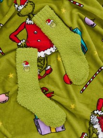 Sinsay - Vánoční sada: dětská deka s ponožkami Grinch - neonová