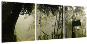 Obraz ranní mlhy (s hodinami) (90x30 cm)