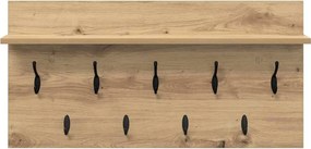 věšák, nástěnný, 1 prkno, háčky, kompozitní dřevo, 40x80x12 cm, dub artisan, Dekorino TK20260018