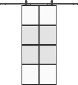 Posuvné dveře se sadou kování černé 90x205 cm Tvrzené sklo 3375893