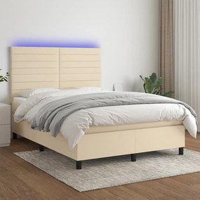 Box spring postel s matrací a LED krémová 140x200 cm textil