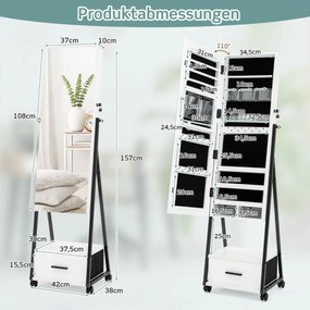 Costway Zrcadlová skříňka na šperky a make-up organizér se zrcadlem po celé