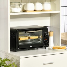 HOMCOM Mini trouba 10L 750W do 230°C s časovačem 60 min malá elektrická trouba včetně plechu a roštu 36,5x26x22 cm černá