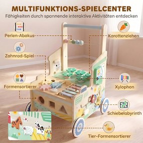 AIYAPLAY Dětský chodítko, chodítko s kolečky, stavebními kostkami, úložným prostorem, Montessori aktivní centrum pro děti od 1 do 3 let, zelené