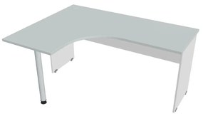 Stůl ergo pravý 160*120 cm - Hobis Gate GE 60 P Dekor stolové desky: šedá, Dekor lamino podnože: bílá, Barva nohy: stříbrná