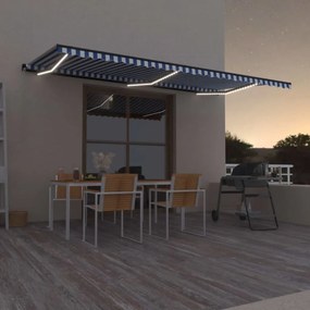 Ručně zatahovací markýza s LED světlem 600 x 300 cm modrobílá 3069161