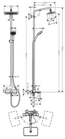 Hansgrohe Croma E, Showerpipe 280 1jet s vanovým termostatem, chromová, HAN-27687000