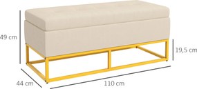 HOMCOM Lavice s úložným prostorem Čalouněná lavice s výklopným víkem v béžovém sametovém vzhledu Lavice s ocelovými nohami 110x44x49 cm do předsíně o…
