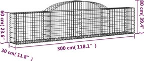vidaXL Klenuté gabionové koše 20 ks 300x30x60/80 cm pozinkované železo [3146499]