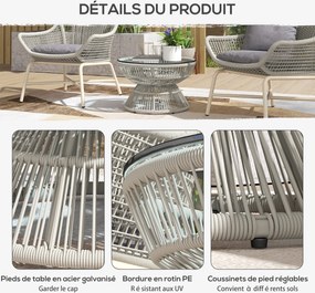 Outsunny Kulatý Zahradní Kávový Stůl, Boční Stolek s Ratanovým Efektem a Temperovaným Sklem Ø60 x 37H cm Světlá šedá | Aosom