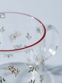 Sinsay - Vánoční skleněné hrnky s potiskem cesmíny a větviček 2 pack - clear