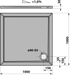 Polysan, AURA sprchová vanička z litého mramoru, čtverec 100x100x4cm, bílá, 60511