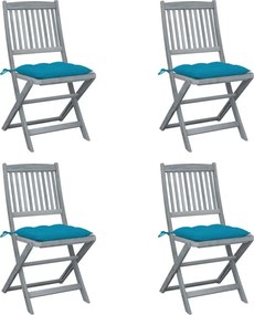 vidaXL Skládací zahradní židle s poduškami 4 ks masivní akáciové dřevo [3064579] Barva: Světle modrá