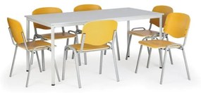 Jídelní stůl, 1600x800 mm + 6 dřevěných židlí ISO