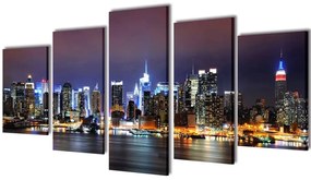 Sada obrazů, tisk na plátně, barevné panoráma New Yorku 100 x 50 cm