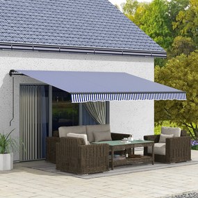 Markýza Outsunny 4x3m nástěnná balkonová markýza s ruční klikou, ochrana proti slunci, hliník, modrá+bílá| Aosom