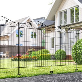 Outsunny zahradní plot sada 4 ks Dekorativní kovový plot, 365x112cm, pro balkon a zahradu, černý| Aosom