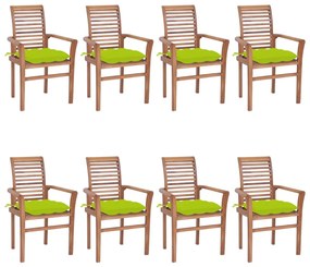 Jídelní židle 8 ks jasně zelené podušky masivní teak,  3072999