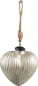 Stříbrná antik skleněná ozdoba ve tvaru srdce L - 11*5*12 cm