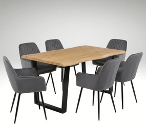 Vikio Jídelní set pro 6 osob 160x90 cm dub noha U šedá židle s područkami VJS166-6S