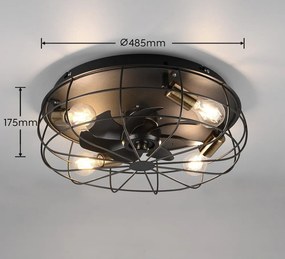 Matně černé stropní svítidlo na dálkové ovládání/s ventilátorem Trondheim – Reality