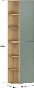 Závěsná vysoká koupelnová skříňka Aster I 160 cm zelená/dub cremona