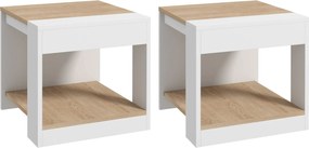 HOMCOM Sada 2 rustikálních dřevěných nočních stolků pro obývací pokoj a ložnici 40 x 40 x 45 cm Bílá a Přírodní | Aosom