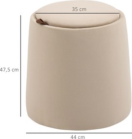 HOMCOM Otoman kulatý s úložným prostorem v béžovém sametovém vzhledu s odnímatelným víkem Ø44cm x 47,5cm jako odkládací stolek | Aosom.de