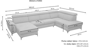 Sedací souprava Braga 3A, světle šedá látka, tvar levé U