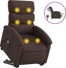Elektrické zvedací masážní polohovací křeslo tmavě hnědé textil 3204019