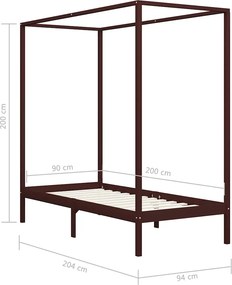 Rám postele s nebesy tmavě hnědý masivní borovice 90 x 200 cm 283268
